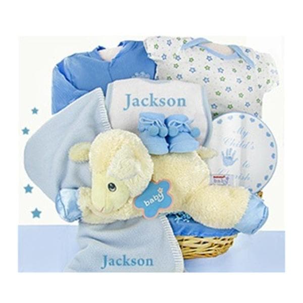 Personalized Lamby Nap Time Gift Basket - Boy | Corner Stork Baby Gifts ...